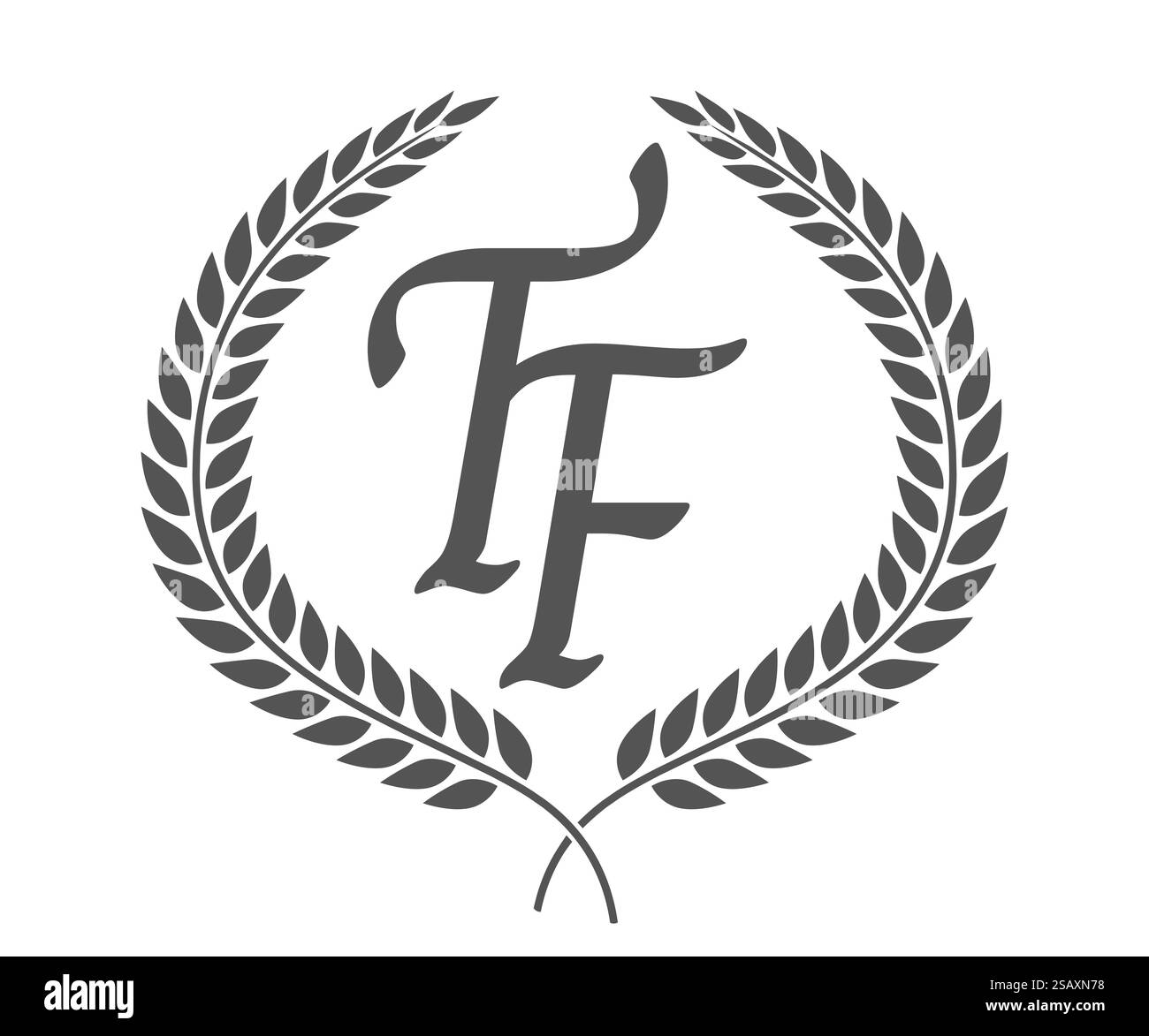Initial letter T and F, TF monogram logo design with laurel wreath. Luxury emblem with ...
