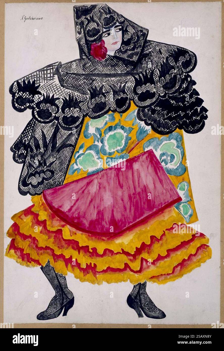 Natalia Goncharova/ Costume espagnole (Traje español),1916. Gouache y ...