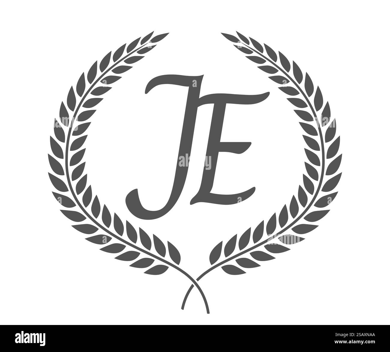 Initial letter J and E, JE monogram logo design with laurel wreath. Luxury emblem with ...