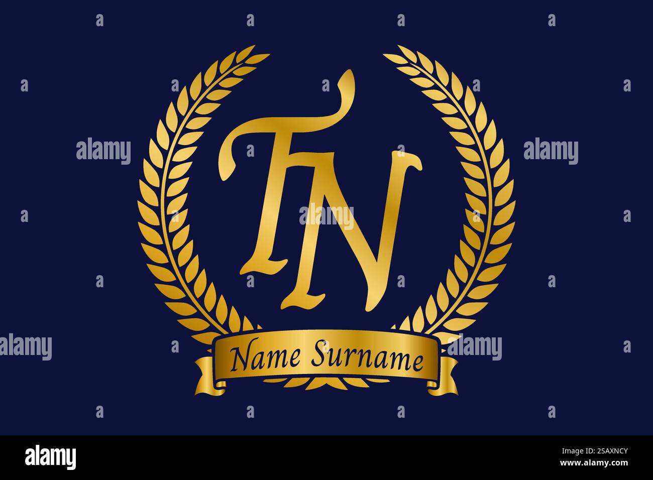 Initial letter T and N, TN monogram logo design with laurel wreath ...