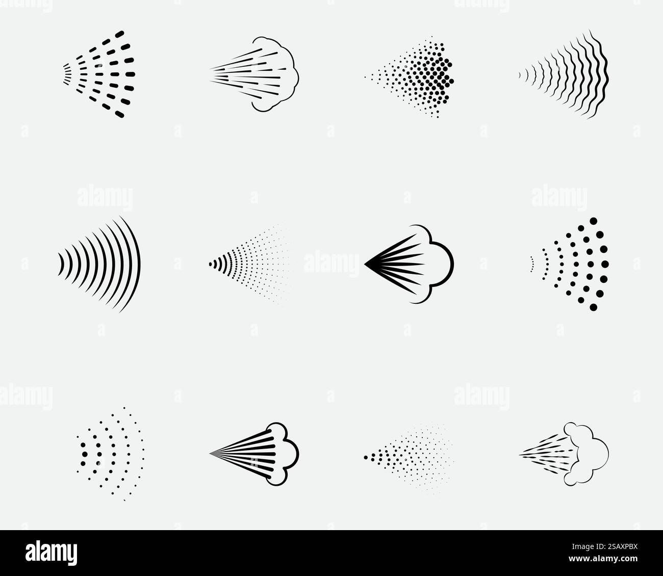 Spray icons set of aerosol or airbrush for water gas nozzle steam ...