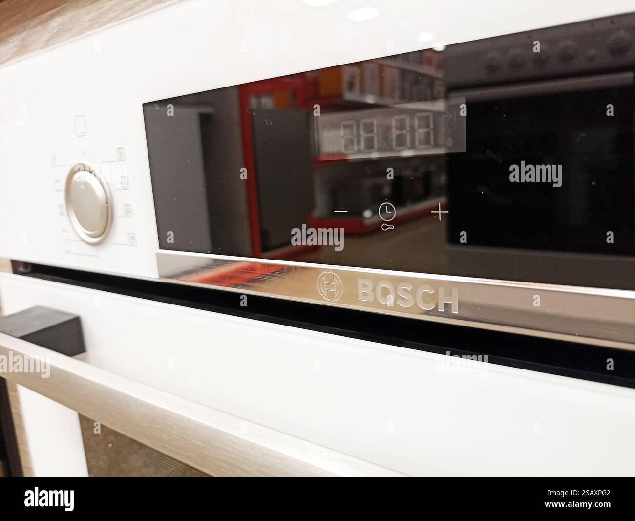 Modern bosch oven control panel with digital display and stainless ...