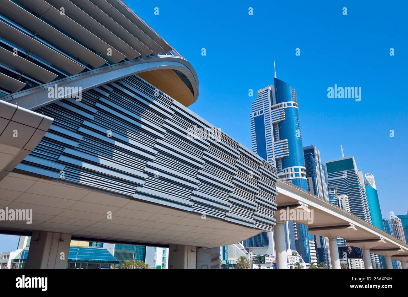 Dubai Metro Financial Centre Metro Station exterior and high rise ...