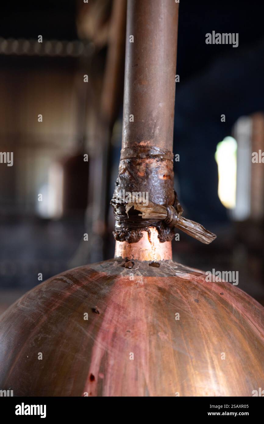 Mezcal is fermented and distilled in copper still tanks in artisanal ...