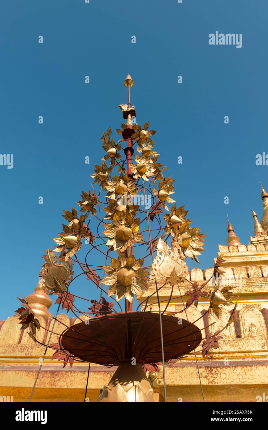 Golden lotus flowers at Shwezigon Pagoda, Nyaung-U, Myanmar Stock Photo ...