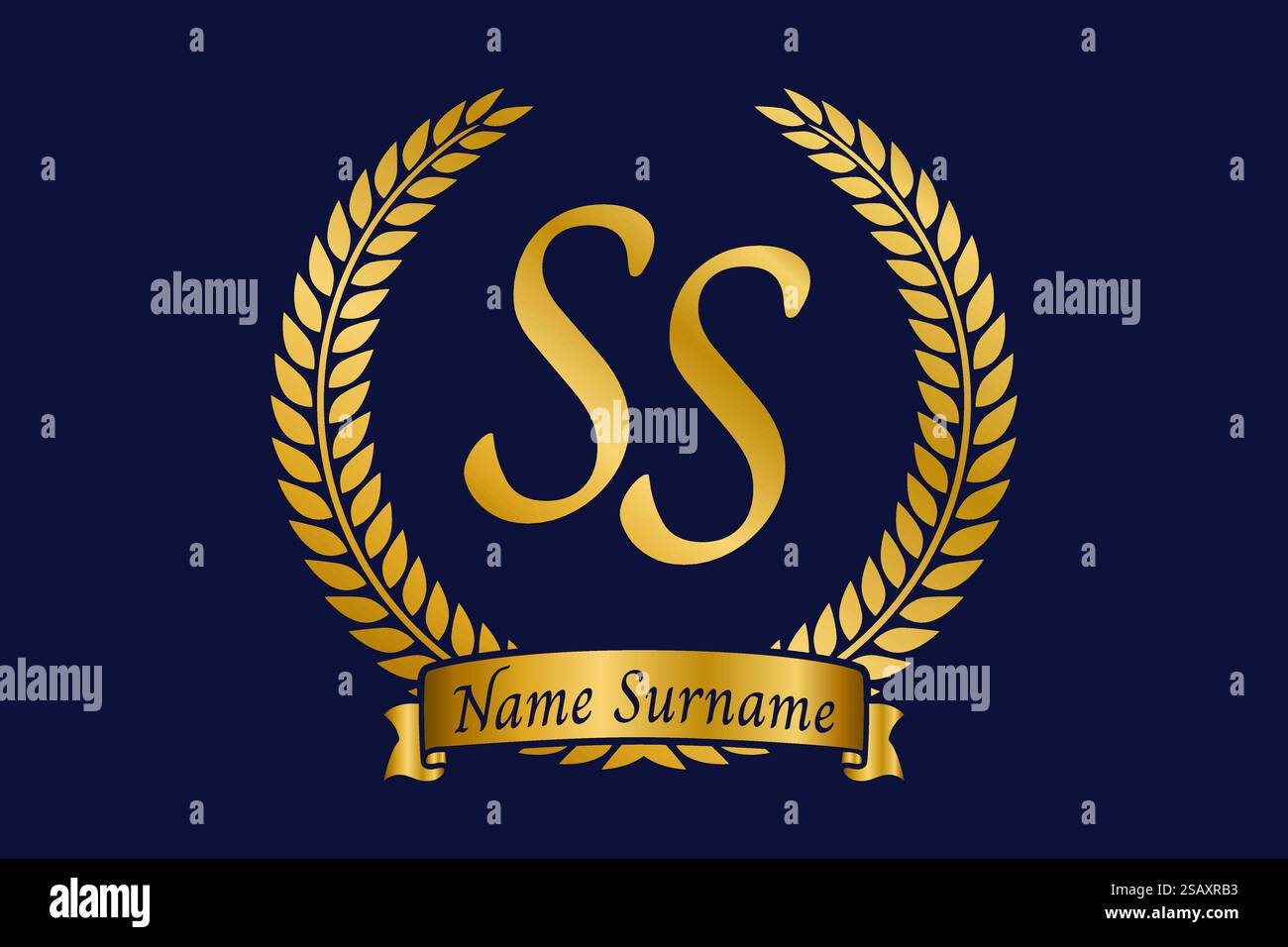 Initial letter S and S, SS monogram logo design with laurel wreath. Luxury golden emblem with ...