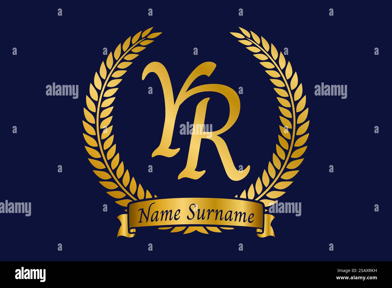 Initial letter Y and R, YR monogram logo design with laurel wreath ...
