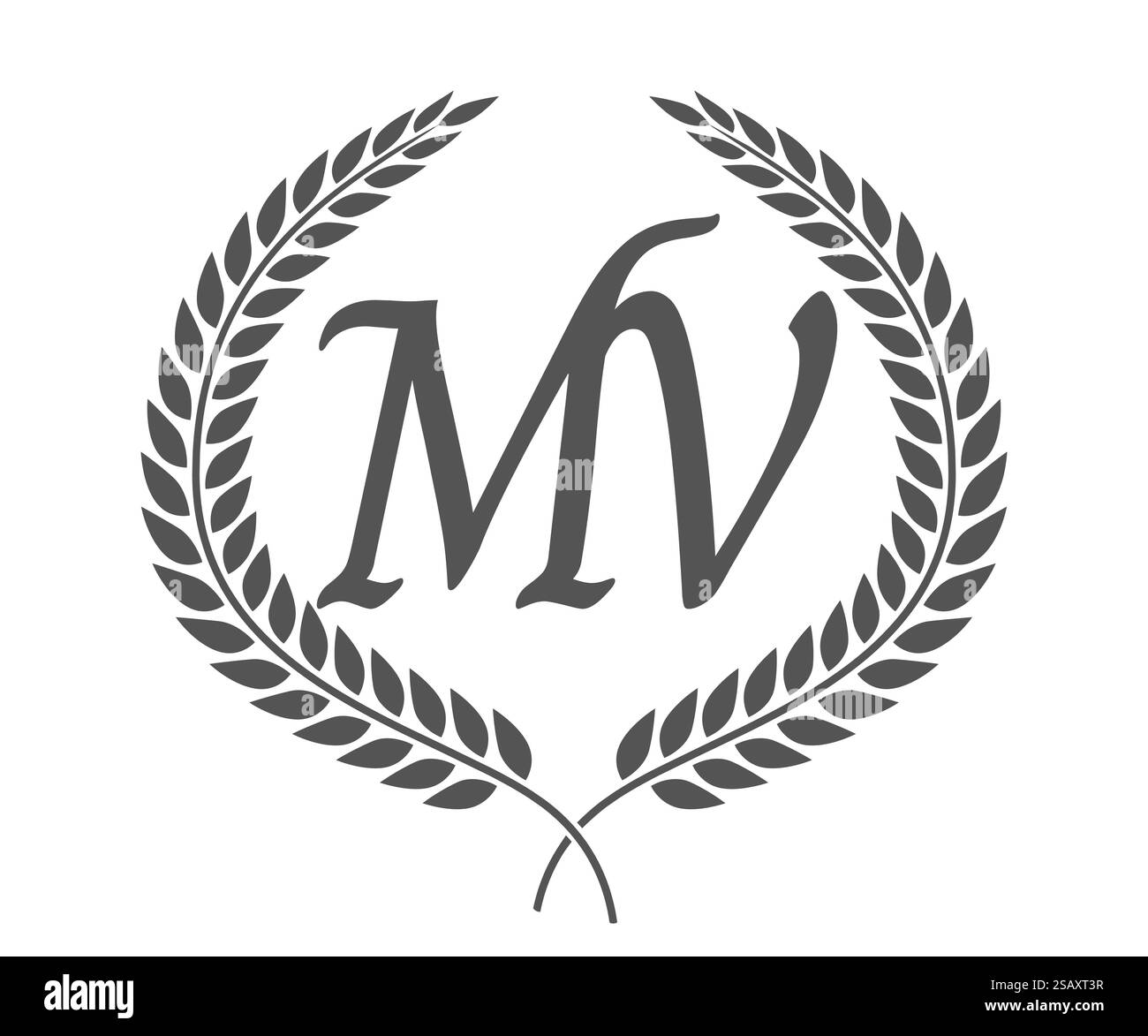 Initial letter M and V, MV monogram logo design with laurel wreath ...