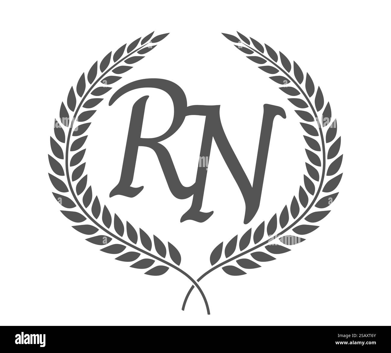 Initial letter R and N, RN monogram logo design with laurel wreath ...