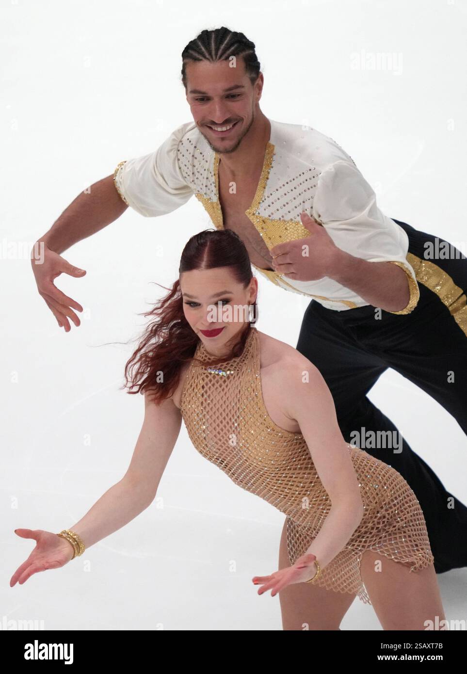 Natacha Lagouge and Arnaud Caffa of France perform in ice dance rhythm ...
