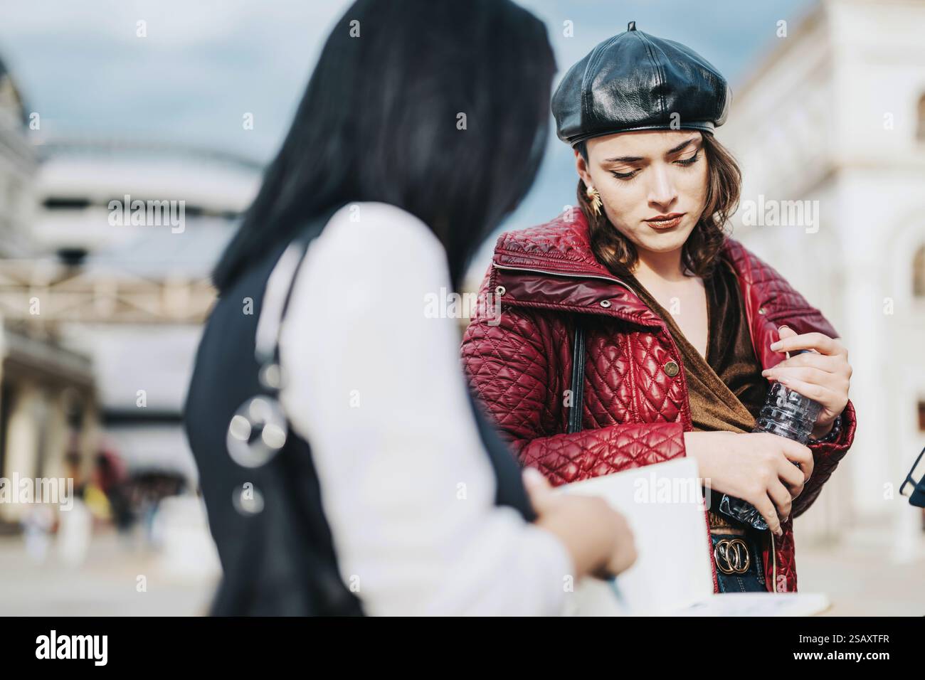 Business colleagues having a street discussion in the city center Stock ...