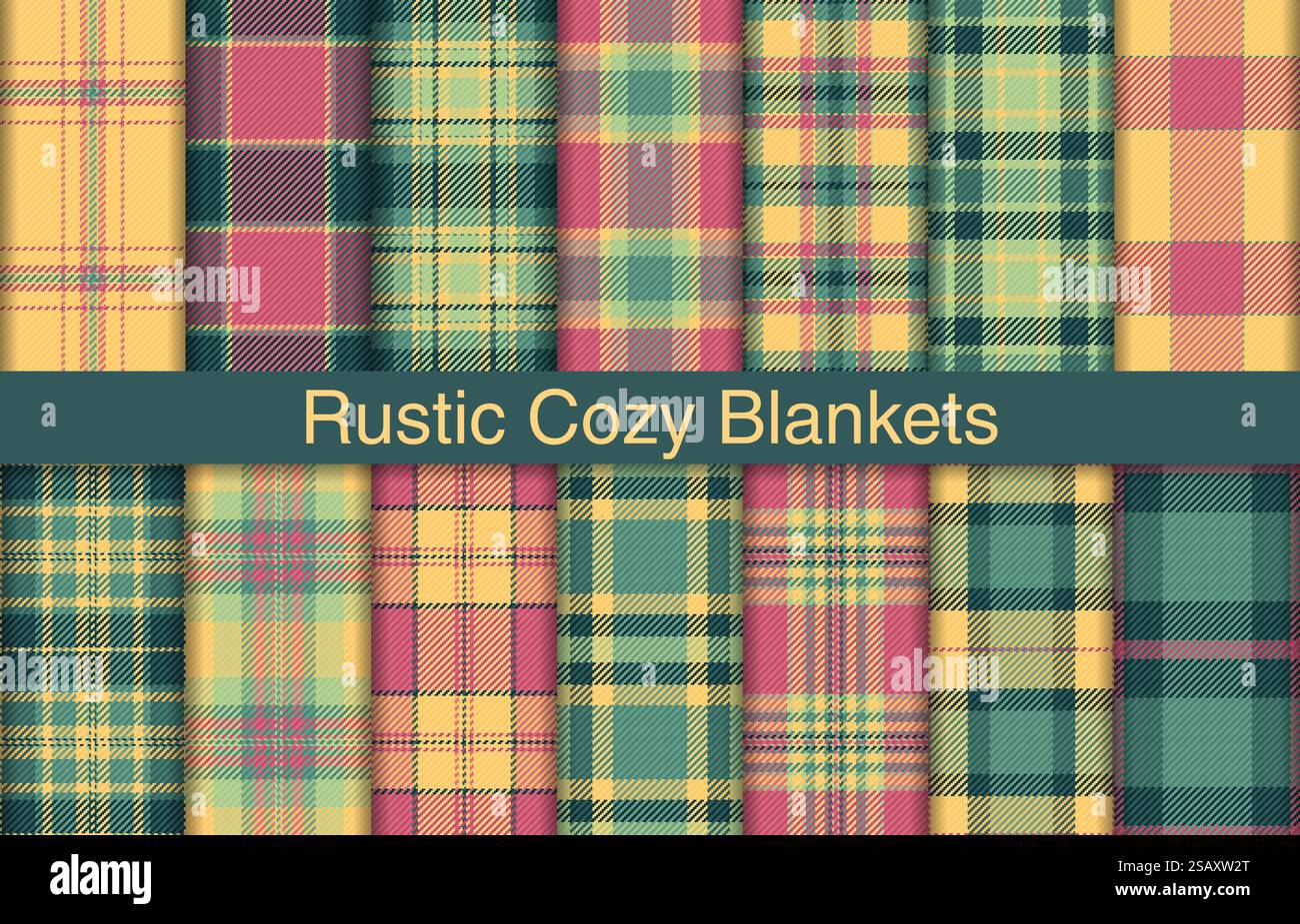 Rustic cozy blankets plaid collection, textile design, checkered fabric ...