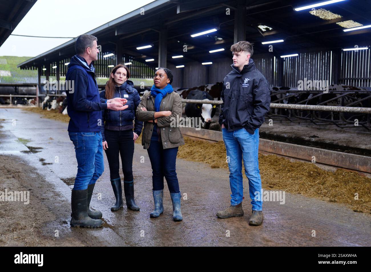 Conservative Party leader Kemi Badenoch speaking to farmer Richard ...