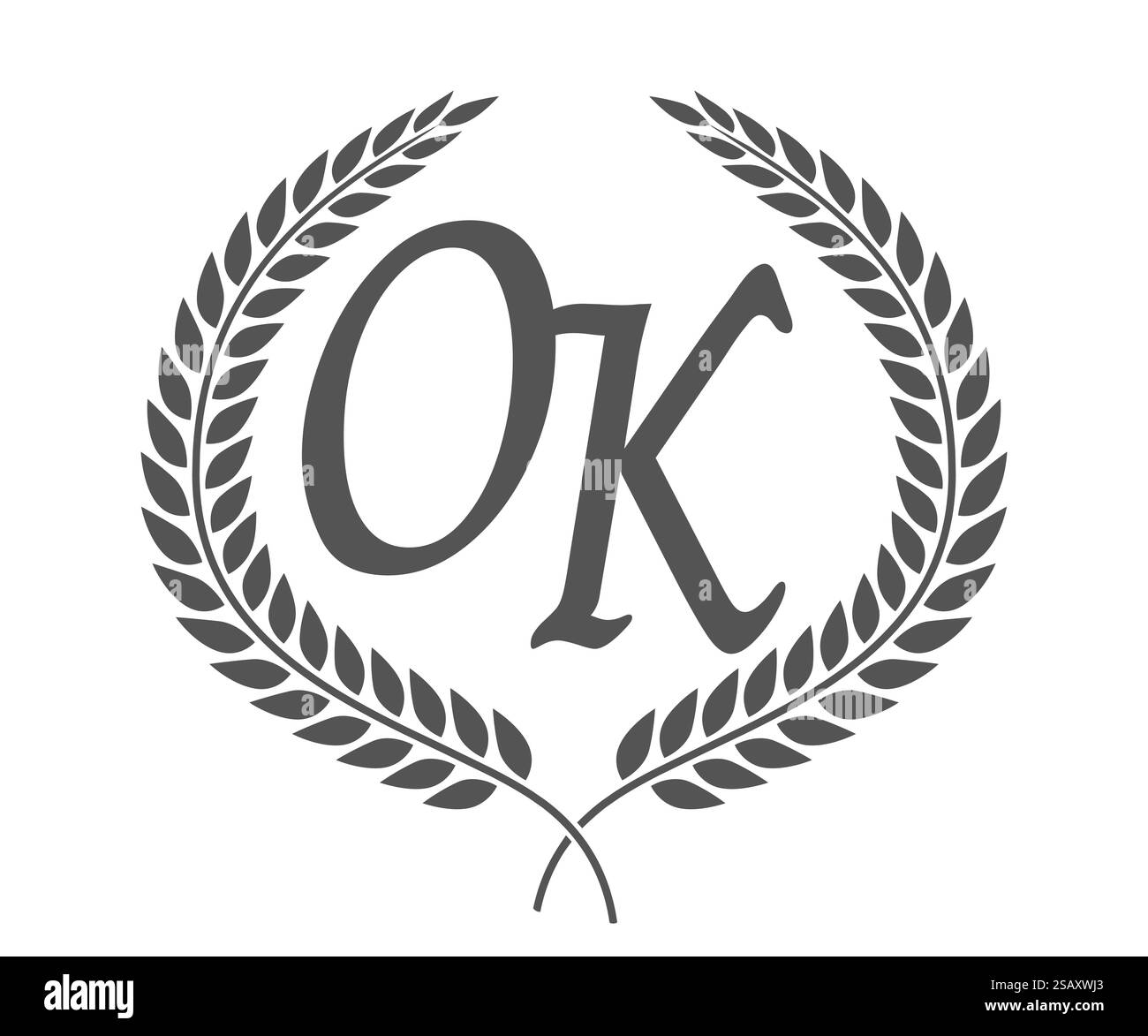 Initial letter O and K, OK monogram logo design with laurel wreath ...