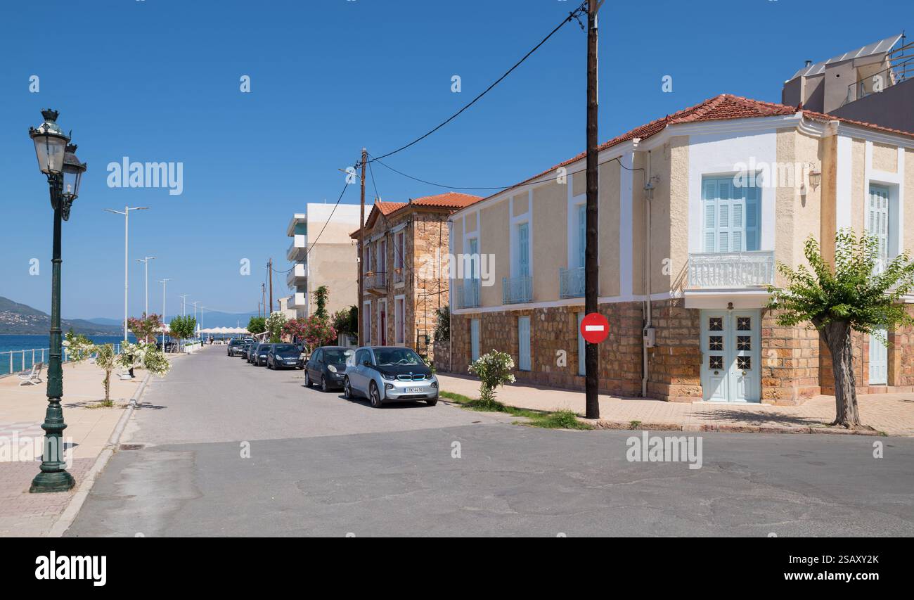 June 25th 2024 - Aidipsos, Greece - Street in Aidipsos, a Greek town in ...