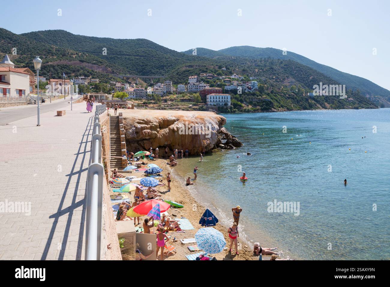 June 25th 2024 - Aidipsos, Greece - The waterfront of Aidipsos, a Greek ...