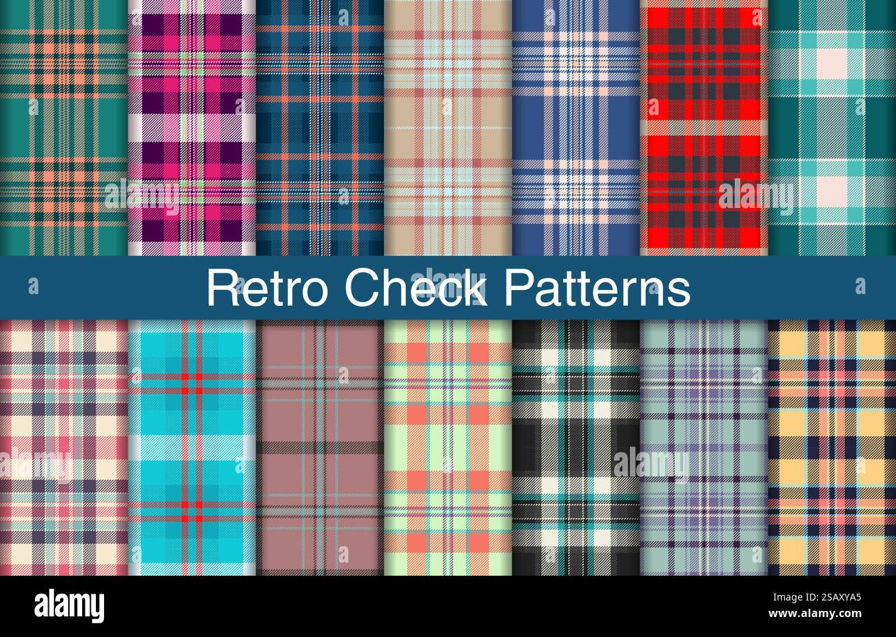 Retro plaid collection, textile design, checkered fabric pattern for shirt, dress, suit ...