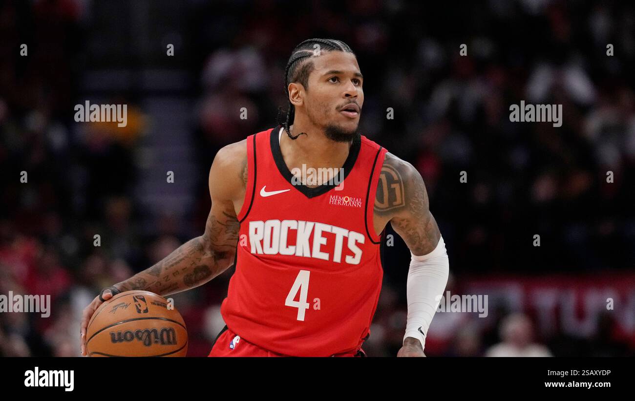 Houston Rockets guard Jalen Green controls the ball during an NBA ...