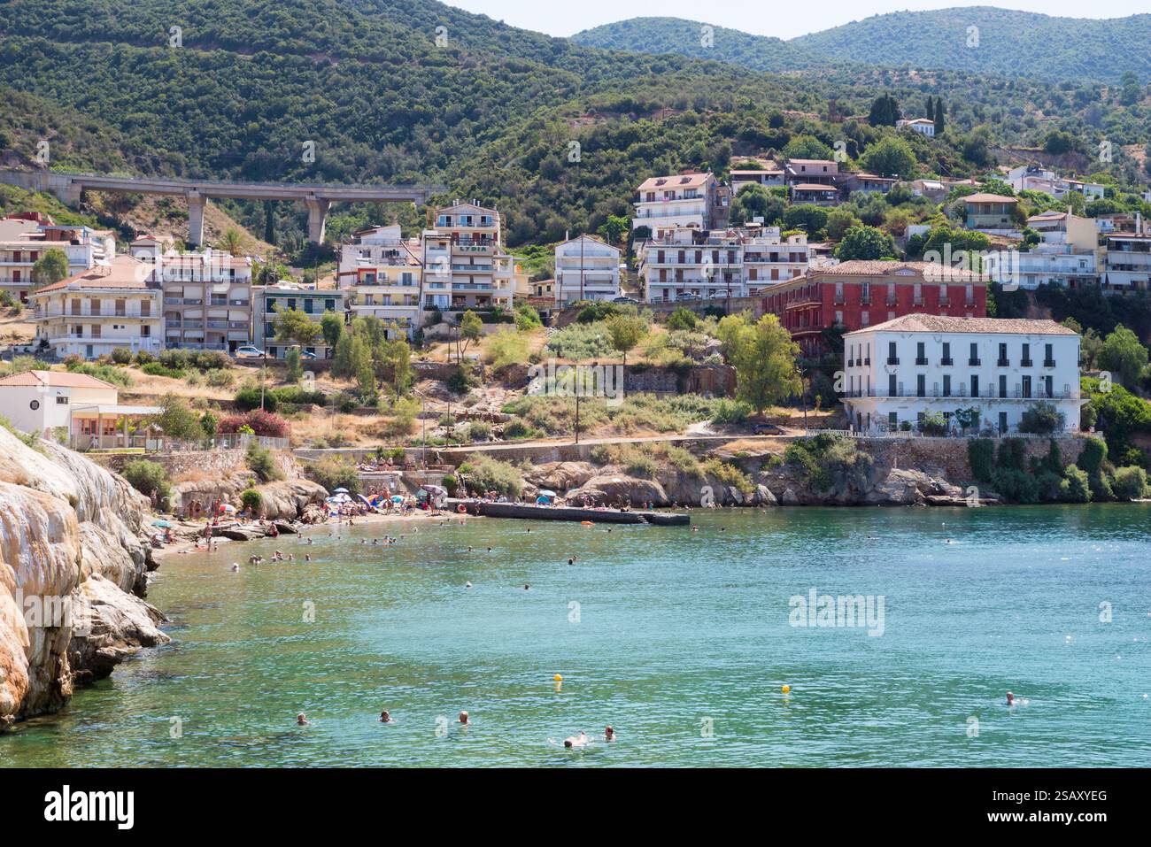 June 25th 2024 - Aidipsos, Greece - The waterfront of Aidipsos, a Greek ...