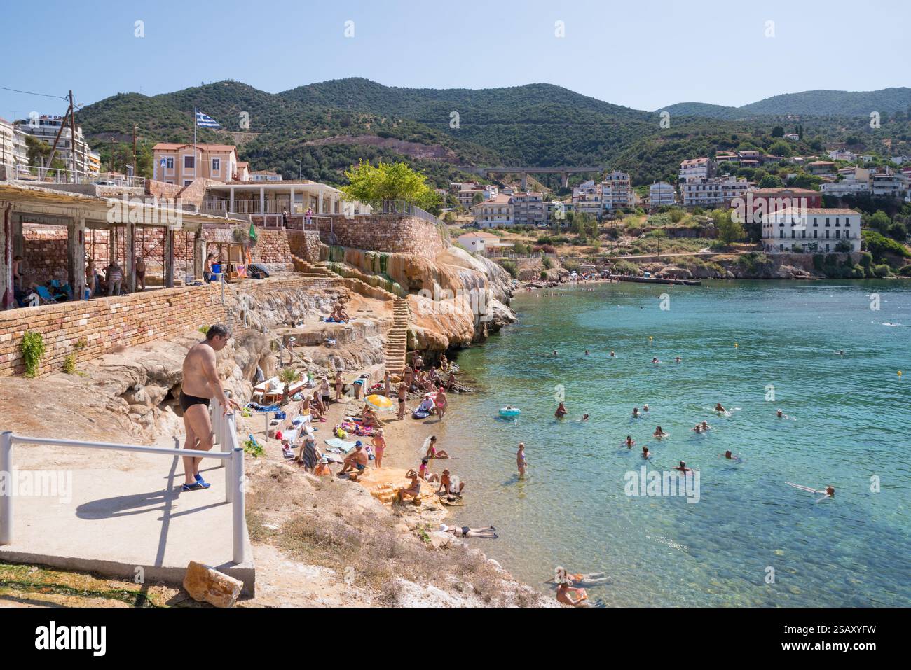 June 25th 2024 - Aidipsos, Greece - The waterfront of Aidipsos, a Greek ...