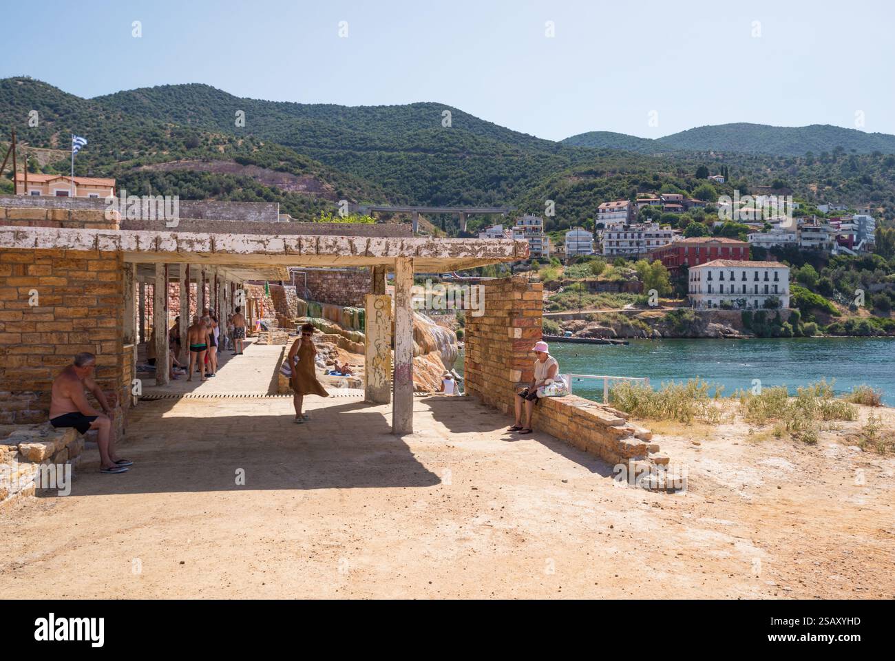 June 25th 2024 - Aidipsos, Greece - The waterfront of Aidipsos, a Greek ...