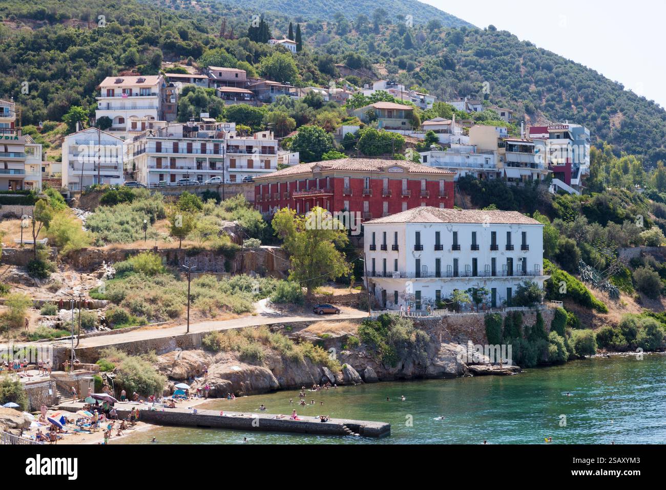 June 25th 2024 - Aidipsos, Greece - The waterfront of Aidipsos, a Greek ...