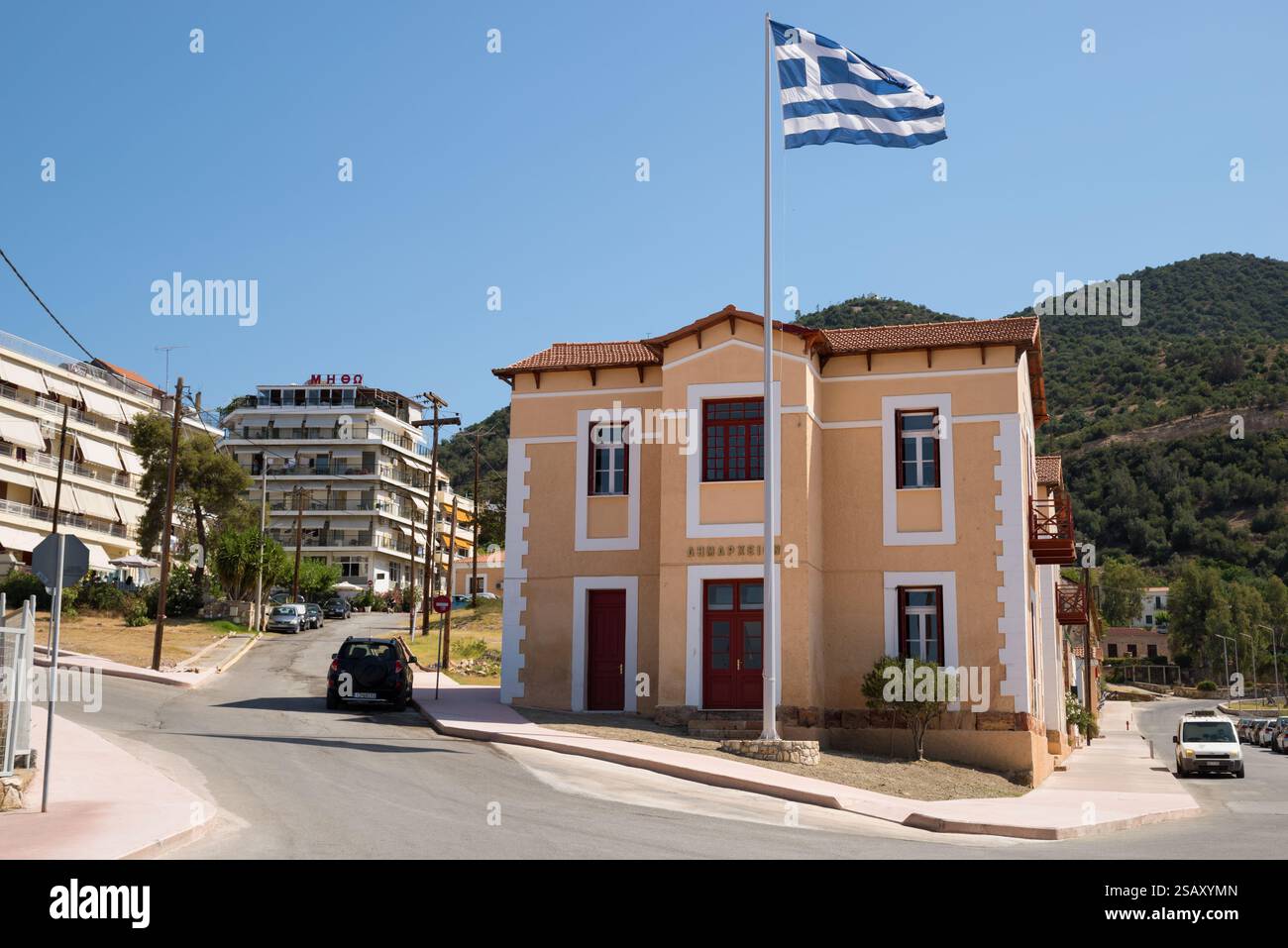 June 25th 2024 - Aidipsos, Greece - Street in Aidipsos, a Greek town in ...