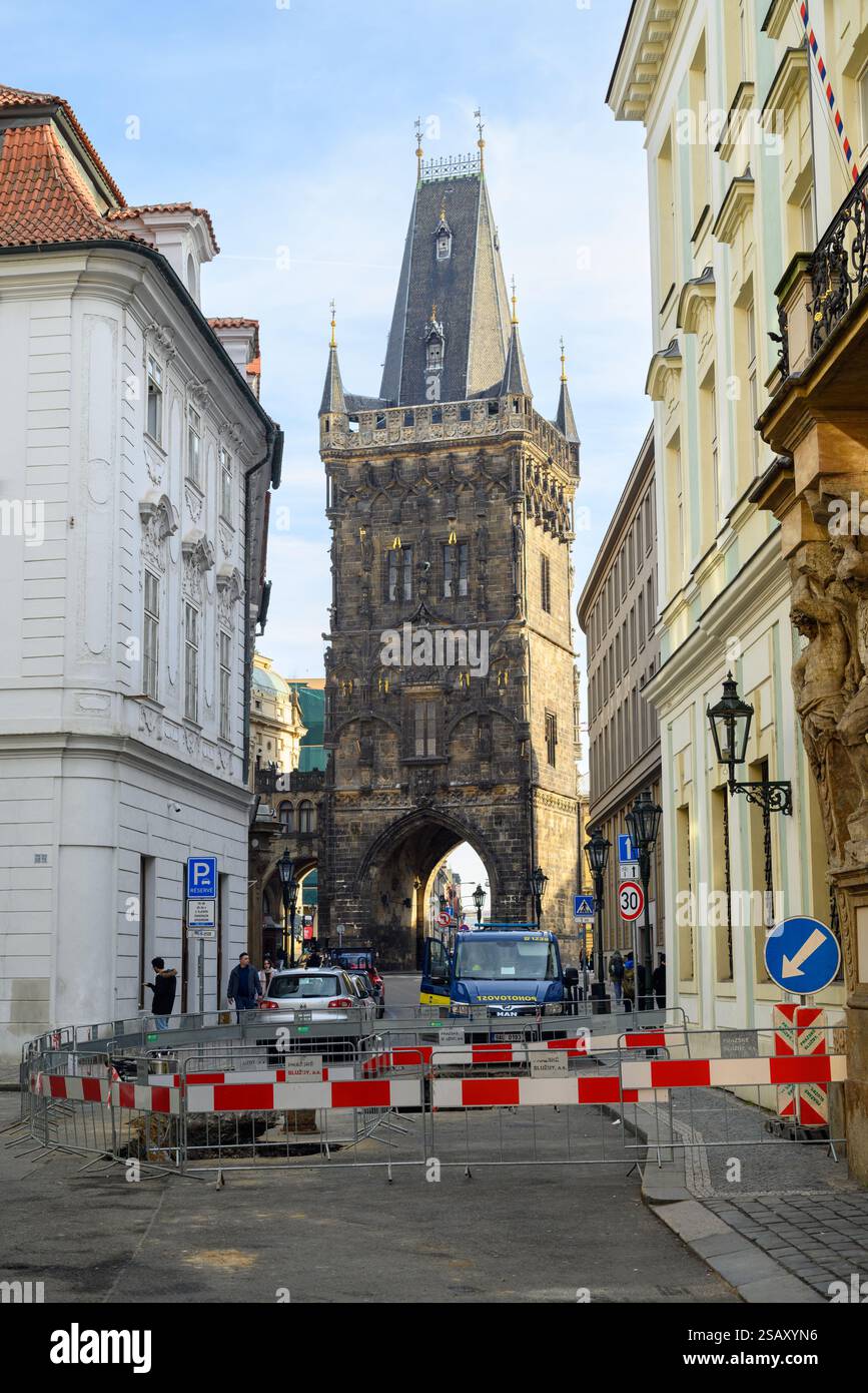 Powder Gate gothic tower (Prasna brana), historical landmark in Prague, capital of Czech ...