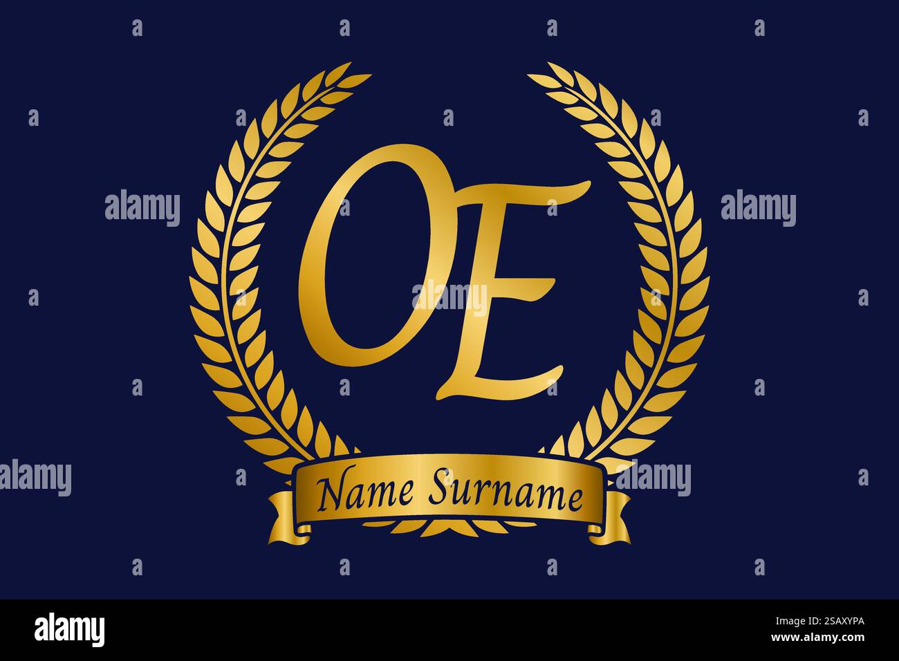 Initial letter O and E, OE monogram logo design with laurel wreath. Luxury golden emblem with ...