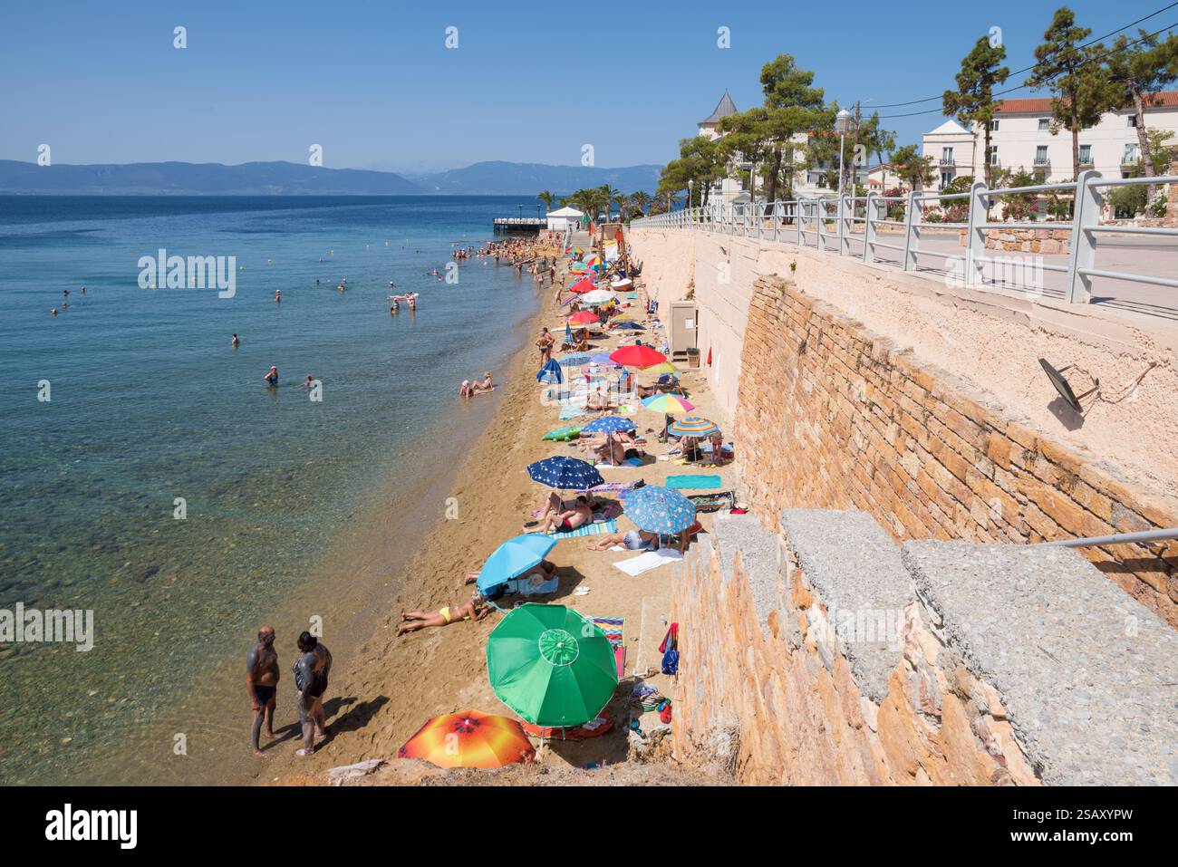 June 25th 2024 - Aidipsos, Greece - The waterfront of Aidipsos, a Greek ...
