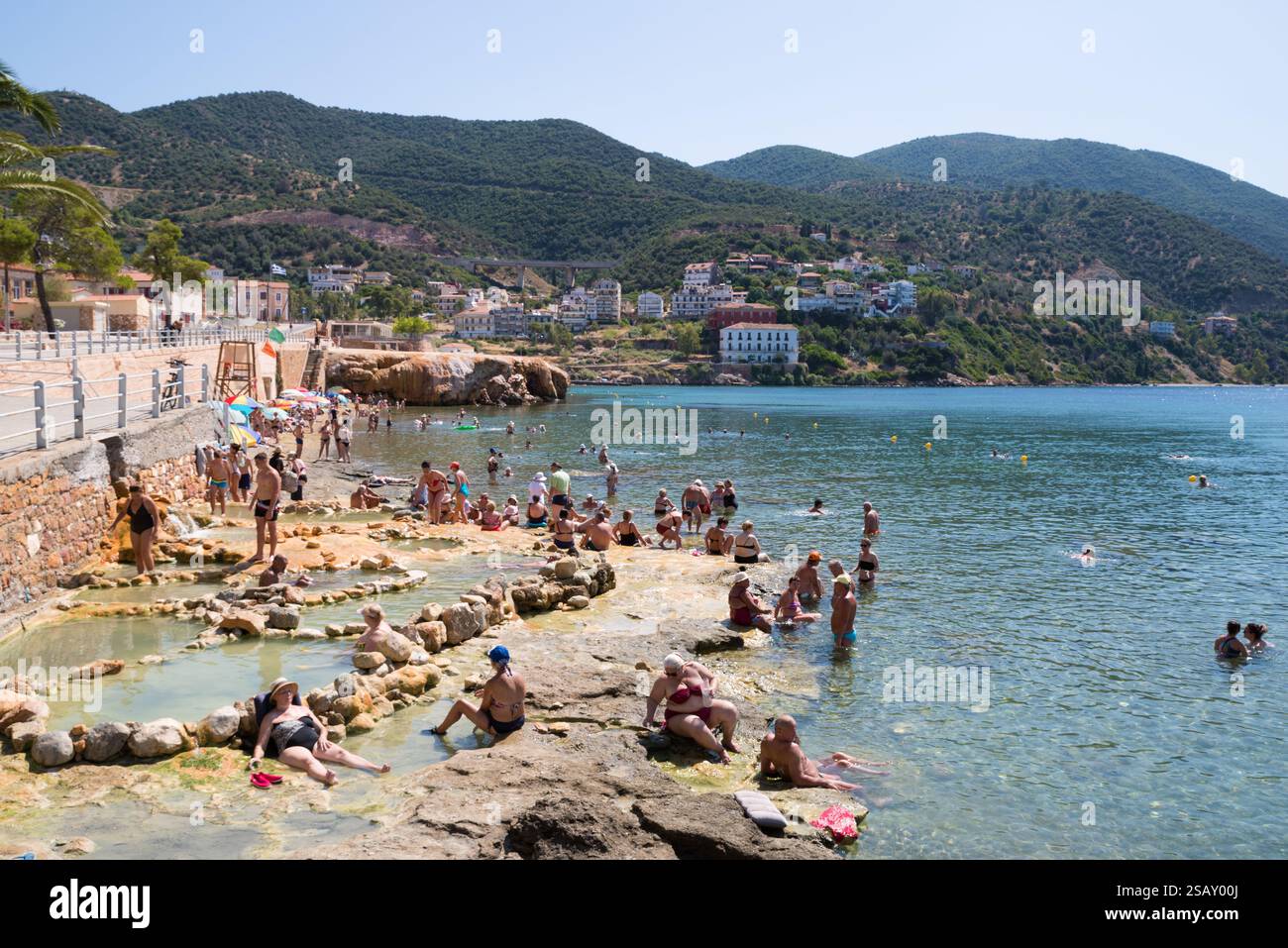 June 25th 2024 - Aidipsos, Greece - The waterfront of Aidipsos, a Greek ...