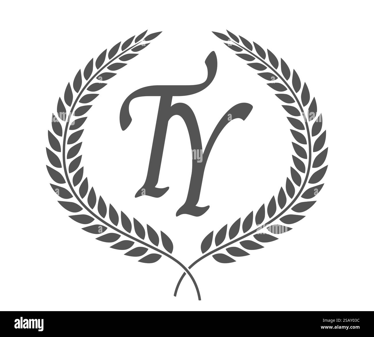 Initial letter T and Y, TY monogram logo design with laurel wreath ...