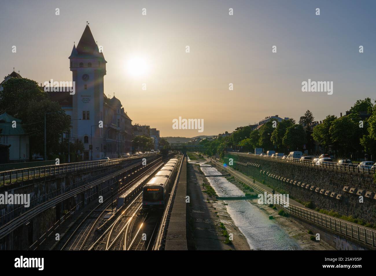 View of the railway tracks near Schonbrunn subway station outside the ...