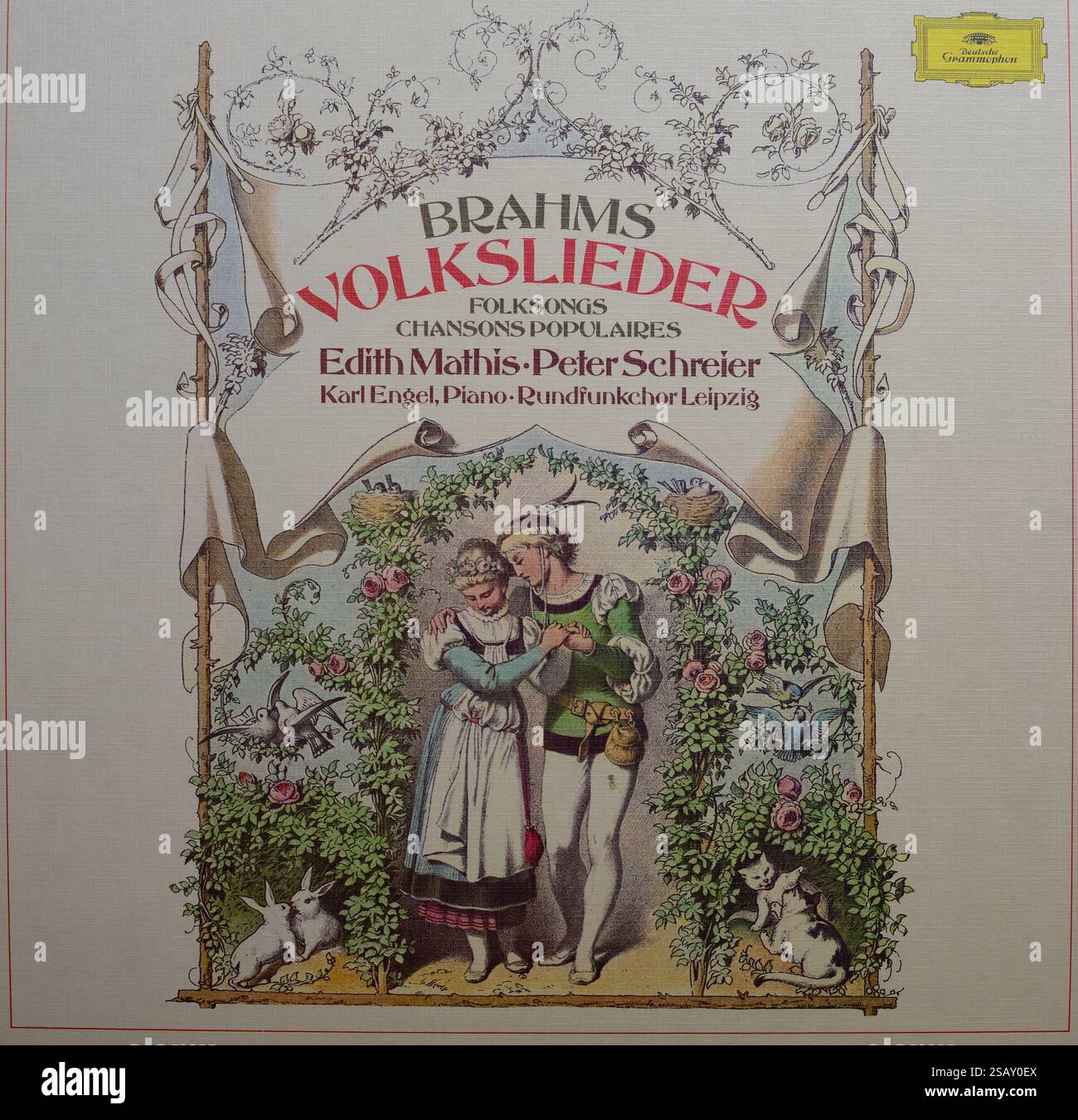 Vintage vinyl record cover. Johannes Brahms, folk songs, Edith Mathis ...