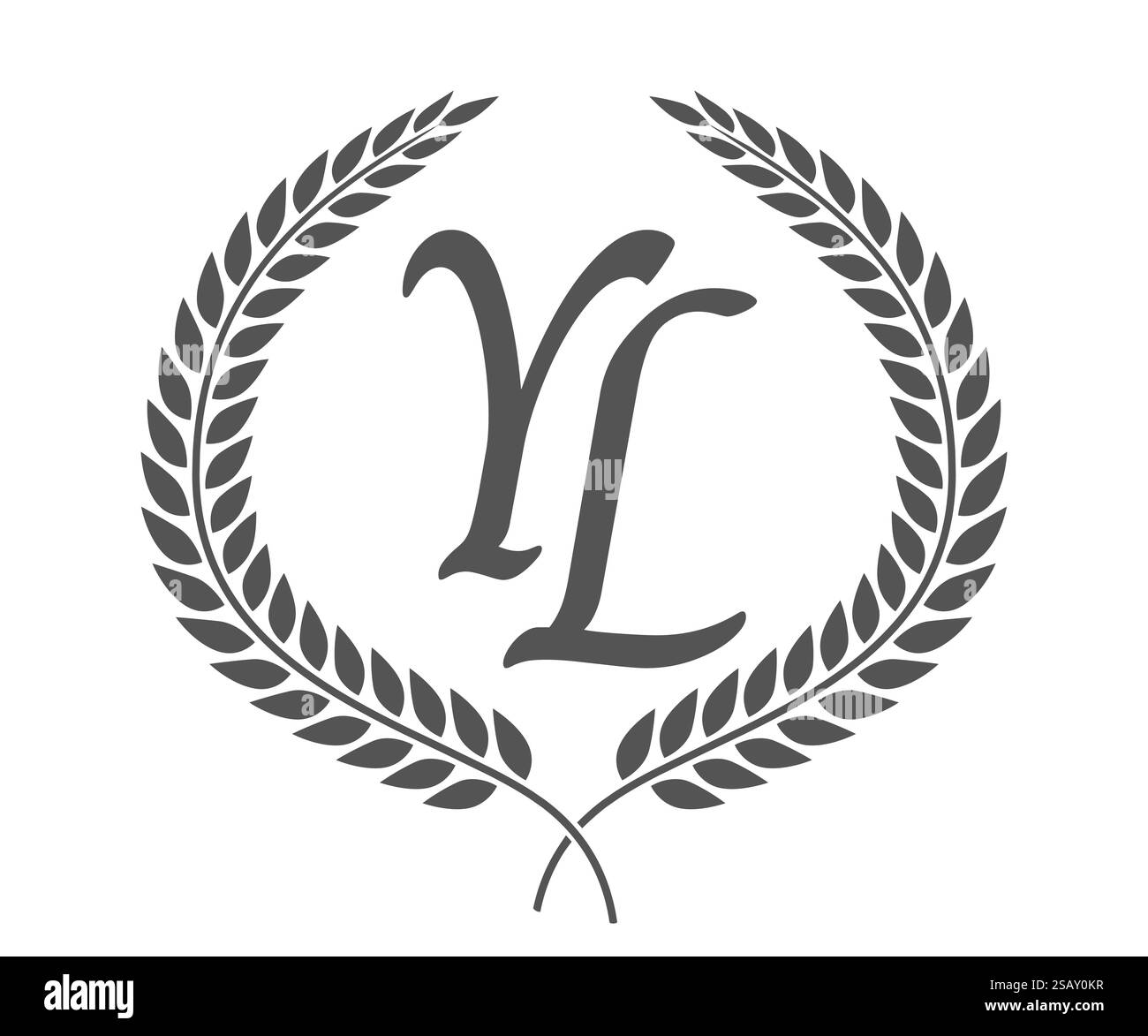 Initial letter Y and L, YL monogram logo design with laurel wreath ...