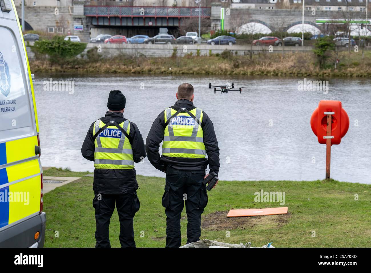 A police recovery operation on the River Dee, near to the Queen ...