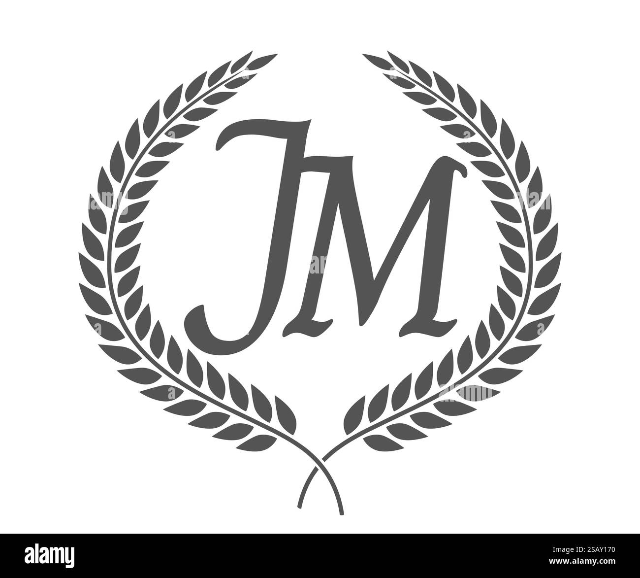 Initial letter J and M, JM monogram logo design with laurel wreath ...