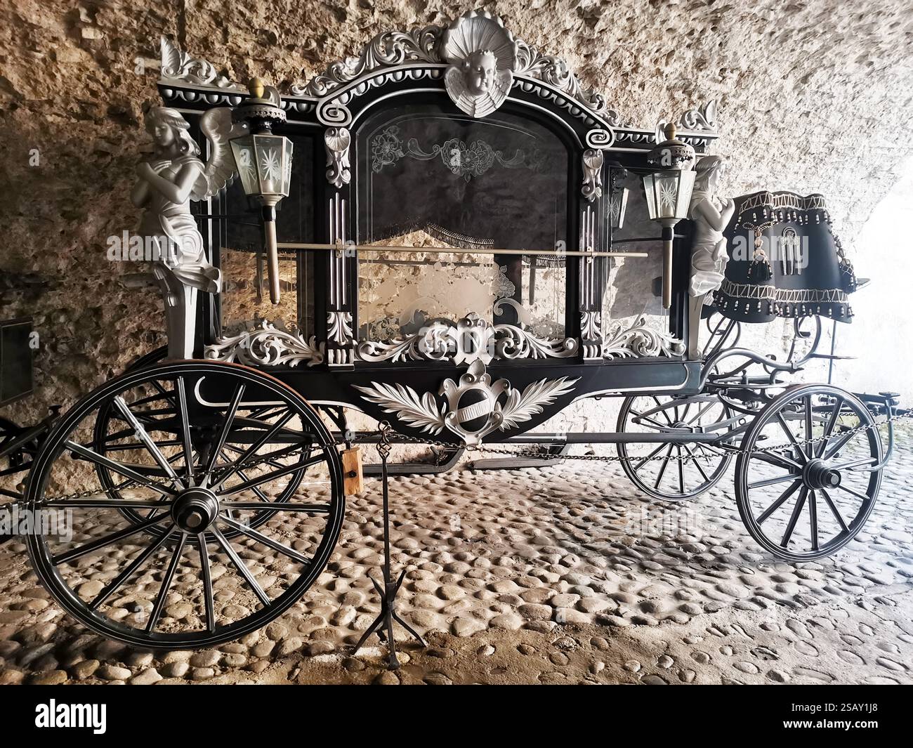 Rare royal carriage decorated with statues and decorative elements ...