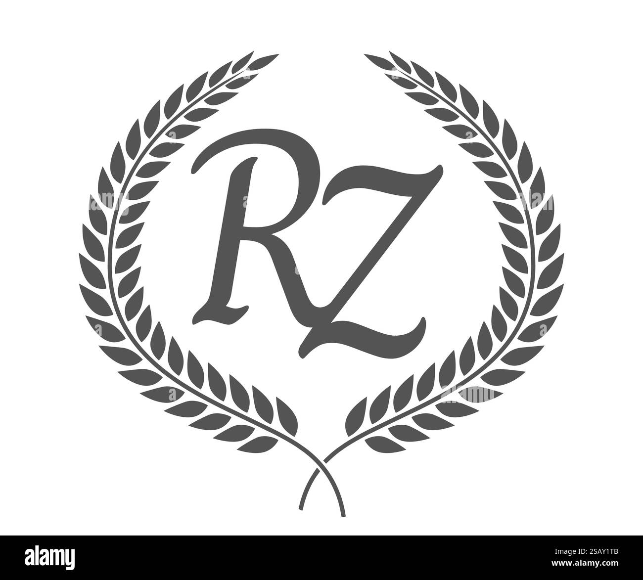 Initial letter R and Z, RZ monogram logo design with laurel wreath ...