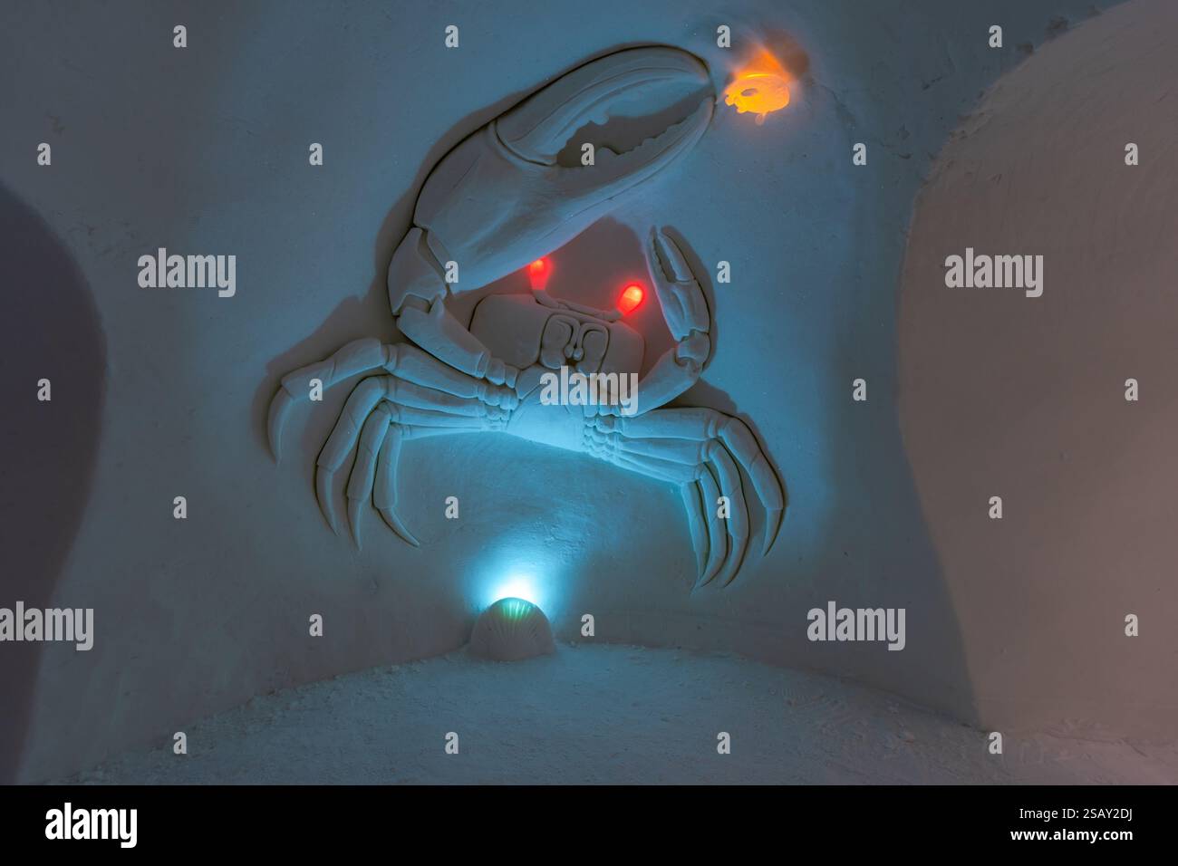 LAINIO, FINLAND - JANUARY 16, 2025: Snow sculpture in Lainio snow ...