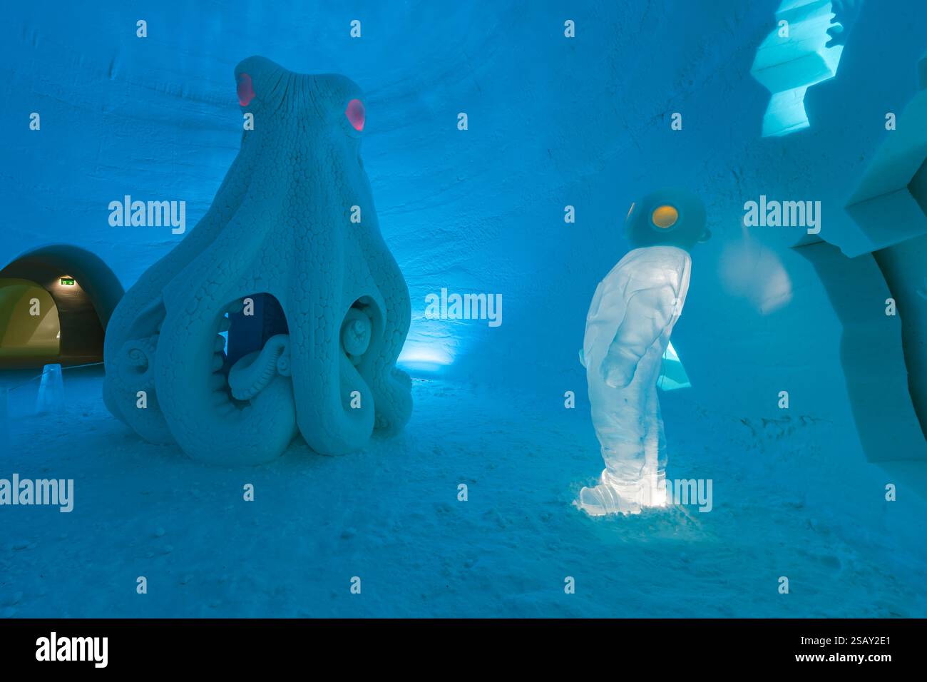LAINIO, FINLAND - JANUARY 16, 2025: Snow and ice sculptures in Lainio ...
