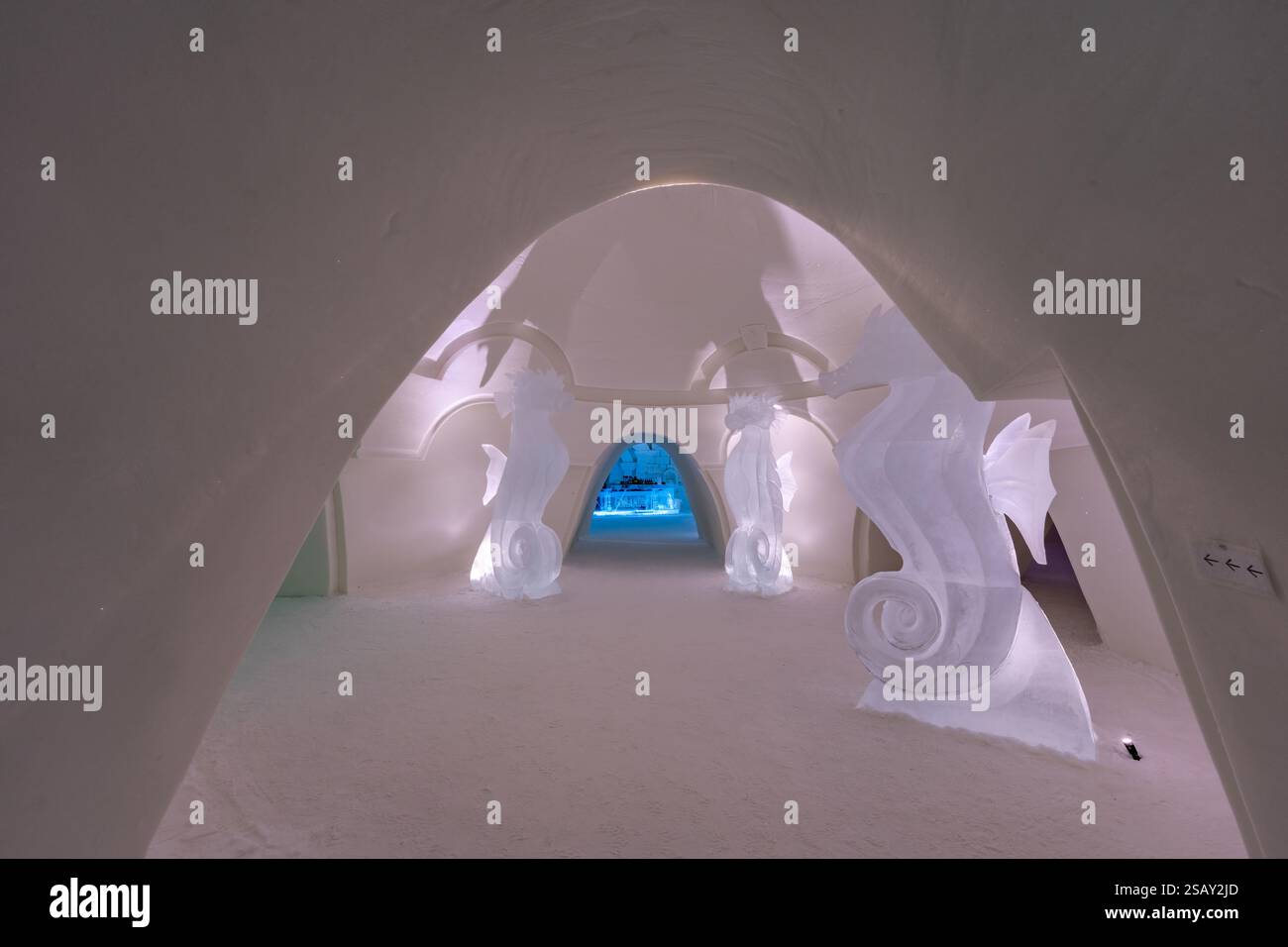 LAINIO, FINLAND - JANUARY 16, 2025: Ice sculptures in Lainio snow ...