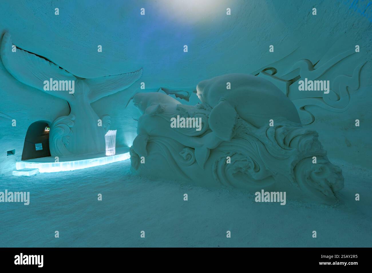 LAINIO, FINLAND - JANUARY 16, 2025: Snow sculpture in Lainio snow ...