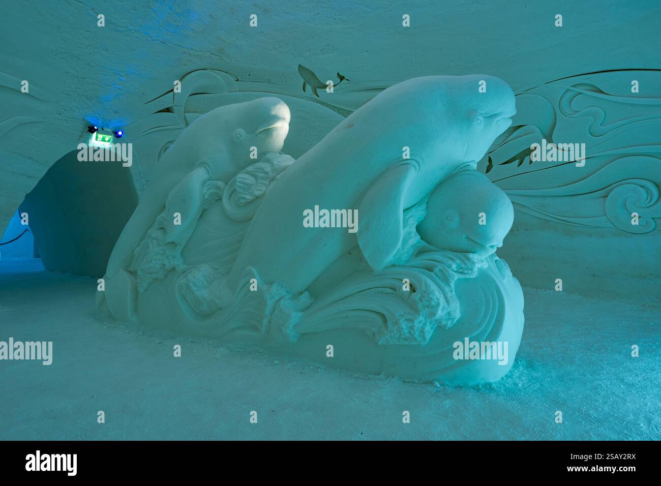 LAINIO, FINLAND - JANUARY 16, 2025: Snow sculpture in Lainio snow ...