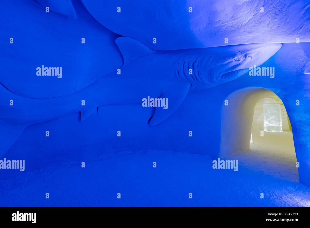 LAINIO, FINLAND - JANUARY 16, 2025: Snow sculpture in Lainio snow ...
