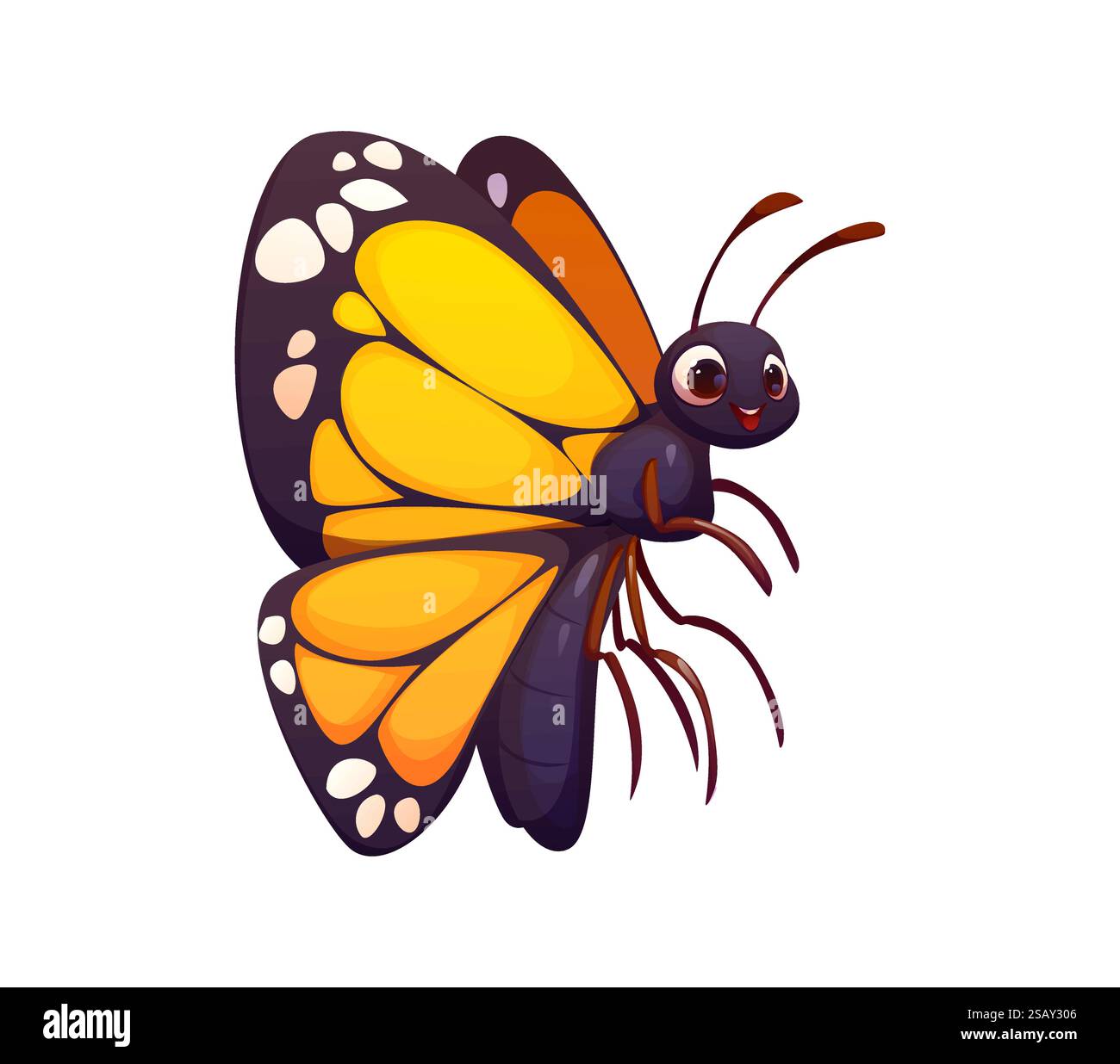 Cartoon funny butterfly insect character features cheerful expression ...
