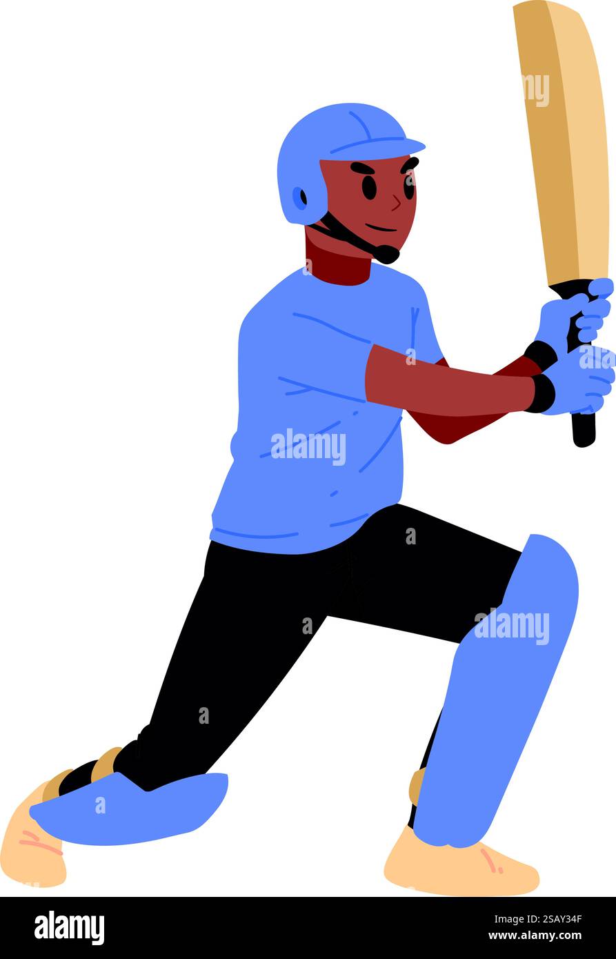 Blue Cricket Player Focused on Shot Stock Vector Image & Art - Alamy