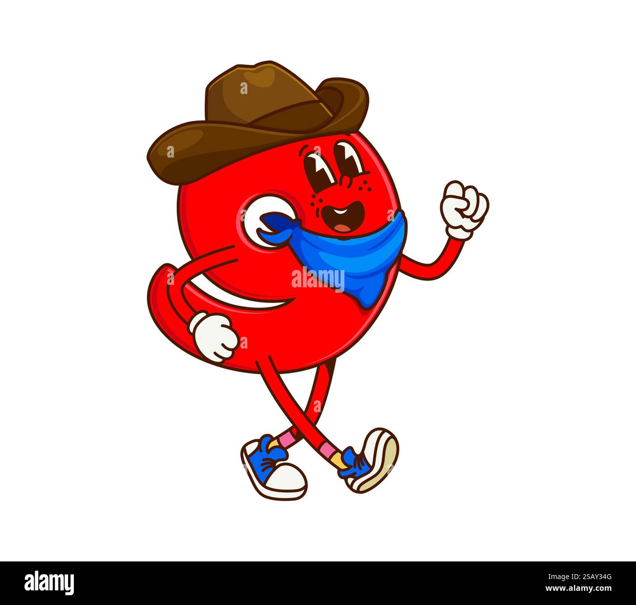 Cartoon groovy math character, number 9 in cowboy sombrero hat, vector ...