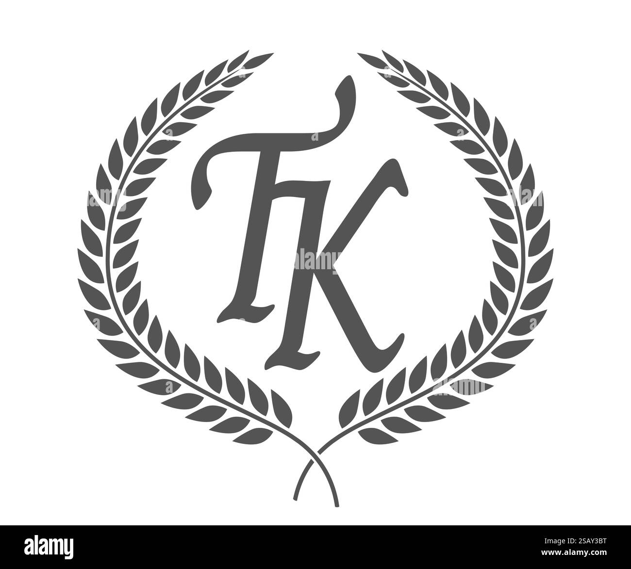 Initial letter T and K, TK monogram logo design with laurel wreath ...