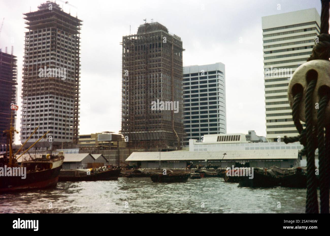 View from Telok Ayer Basin, construction of high-rise skyscrapers ...